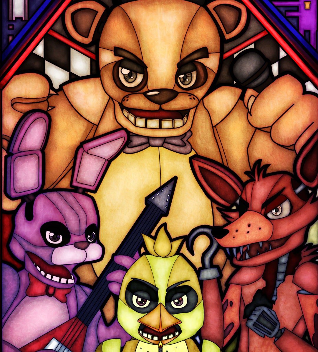 FNAF Window Stained Glass Inspired A3 Print Poster Five Nights at ...