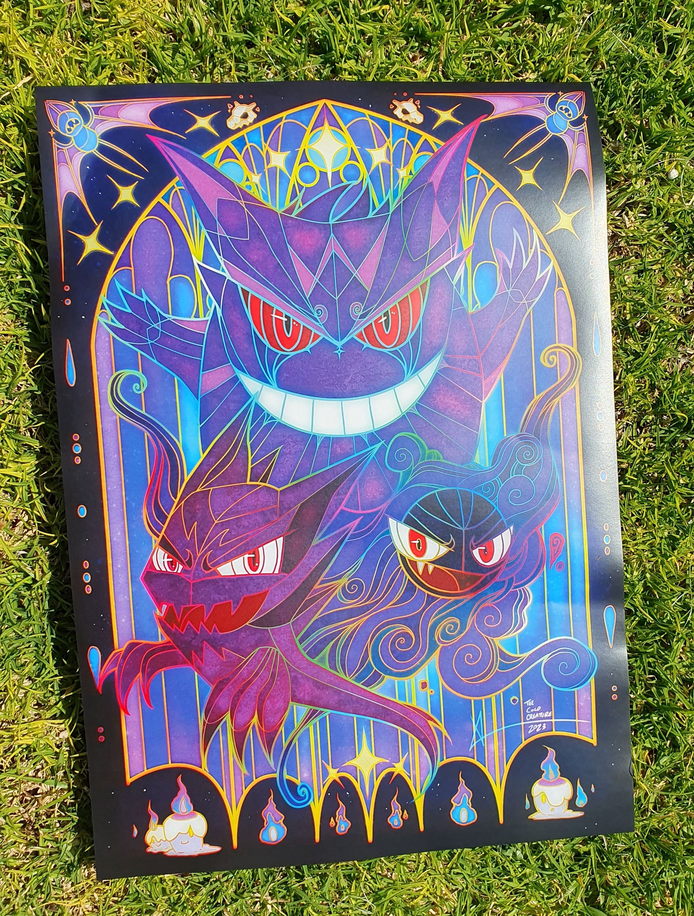 Gengar Evolution - Stained Glass A3 Art Print - Pocket Monster - Etsy