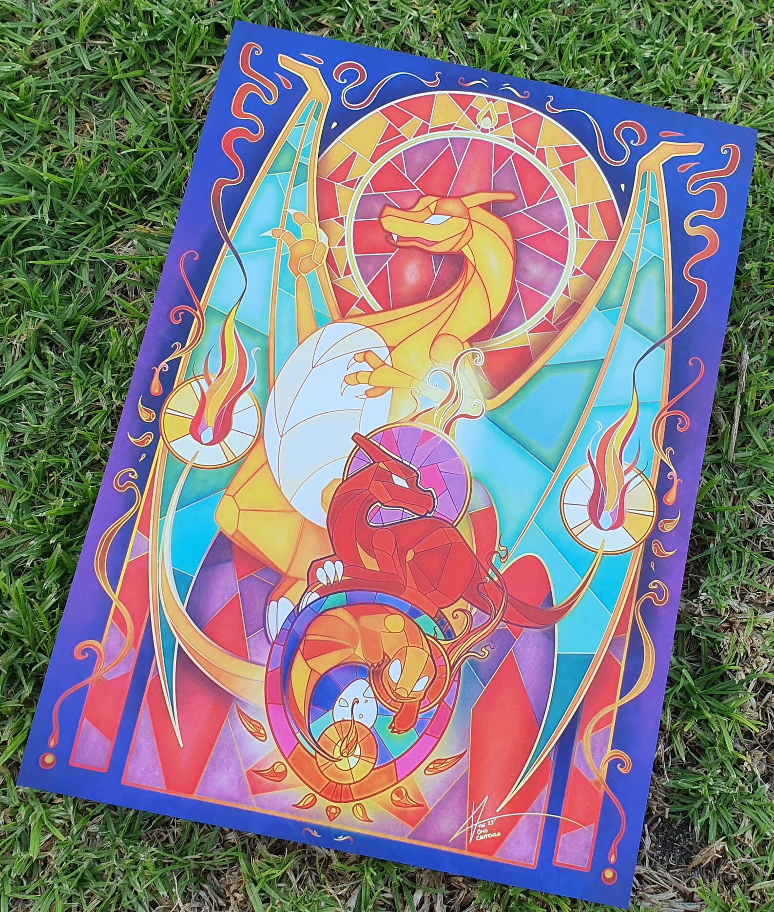 Charizard Evolution - Stained Glass A3 Art Print - Pocket Monster - Etsy