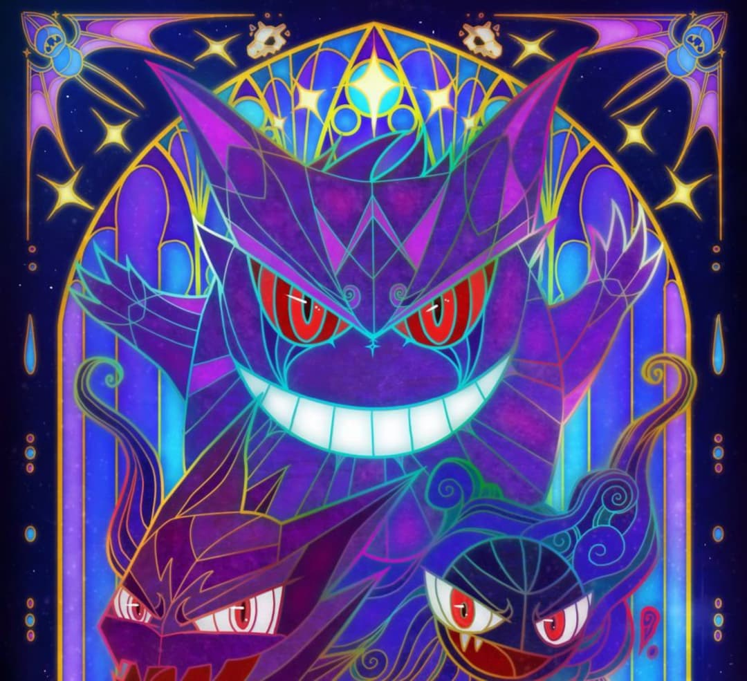 Gengar Evolution - Stained Glass A3 Art Print - Pocket Monster - Etsy