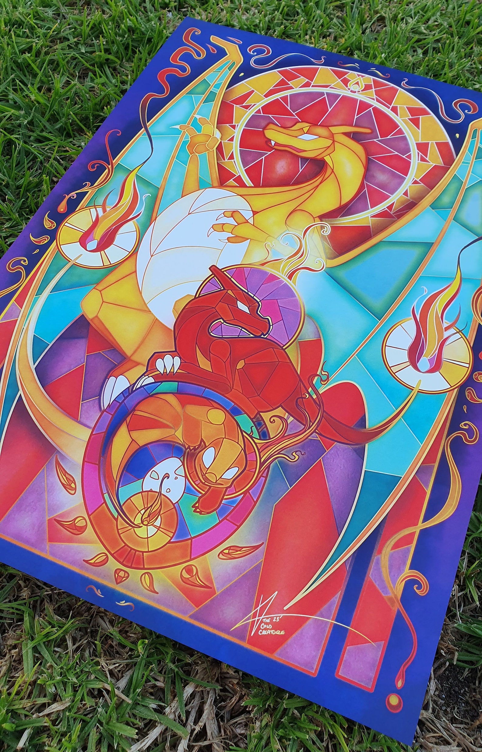 Charizard Evolution - Stained Glass A3 Art Print - Pocket Monster - Etsy