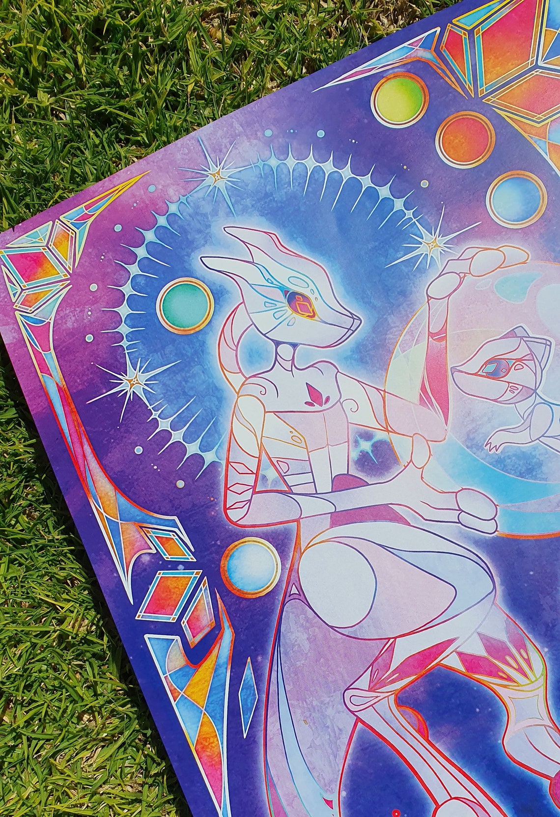 Mewtwo Mew Evolution - Stained Glass A3 Art Print - Pocket Monster - Etsy