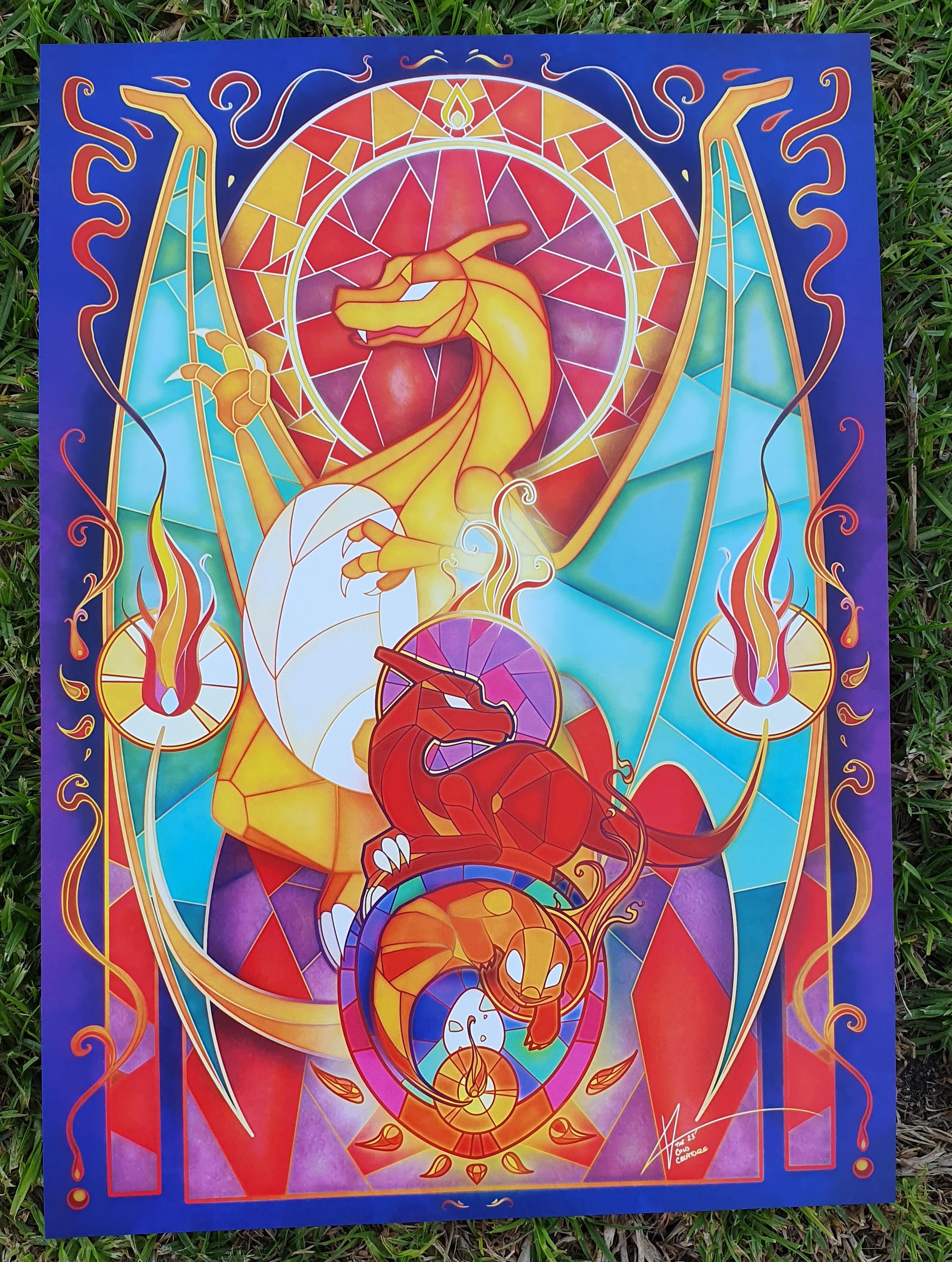 Charizard Evolution Stained Glass A3 Art Print Pocket Monster - Etsy