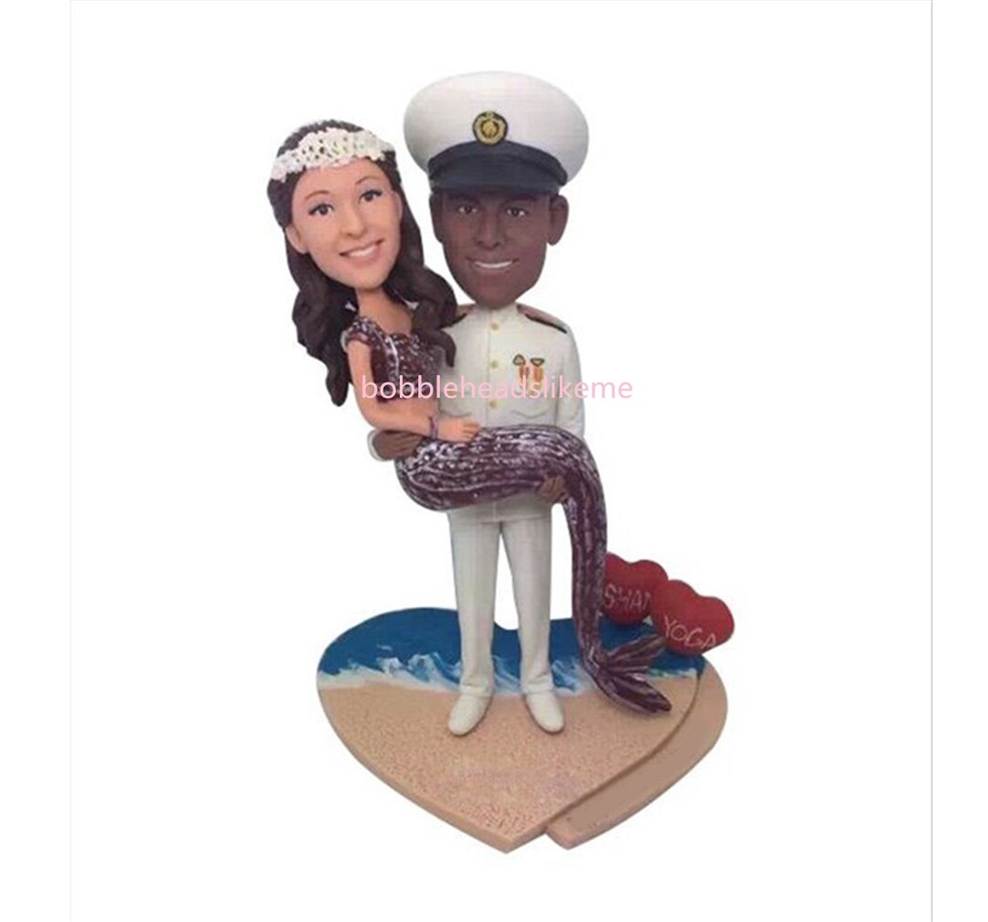 Custom Bobblehead Couple: Navy Officer & Mermaid, Romantic Wedding Cake ...