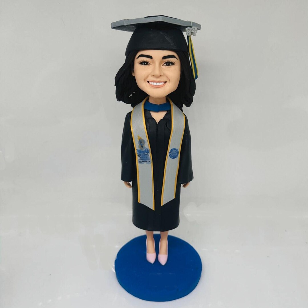 Custom Graduation Bobblehead,handmade Polymer Clay Figure in Black Gown ...