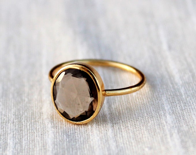 Smoky Quartz Ring Sterling Silver Ring Gold Plated Ring - Etsy