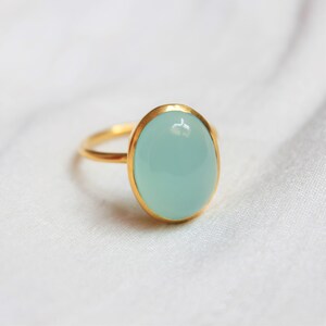 Aqua Chalcedony Ring, 925 Sterling Silver Ring, Gold Plated, Everyday ...