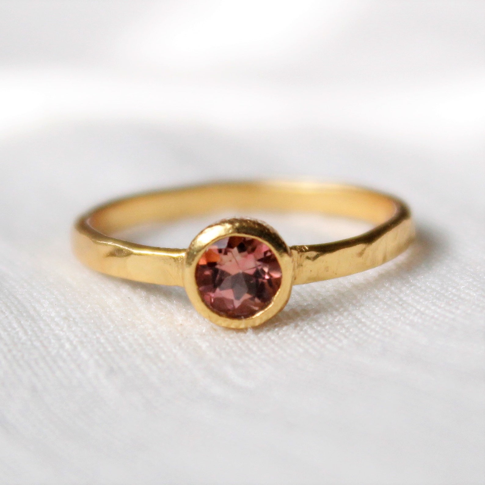 Pink Tourmaline Ring, Stacking Ring,sterling Silver Ring,gold Plated ...