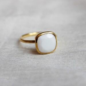 White Agate Ring, 925 Sterling Silver Ring, Gold Plated Ring, Square ...