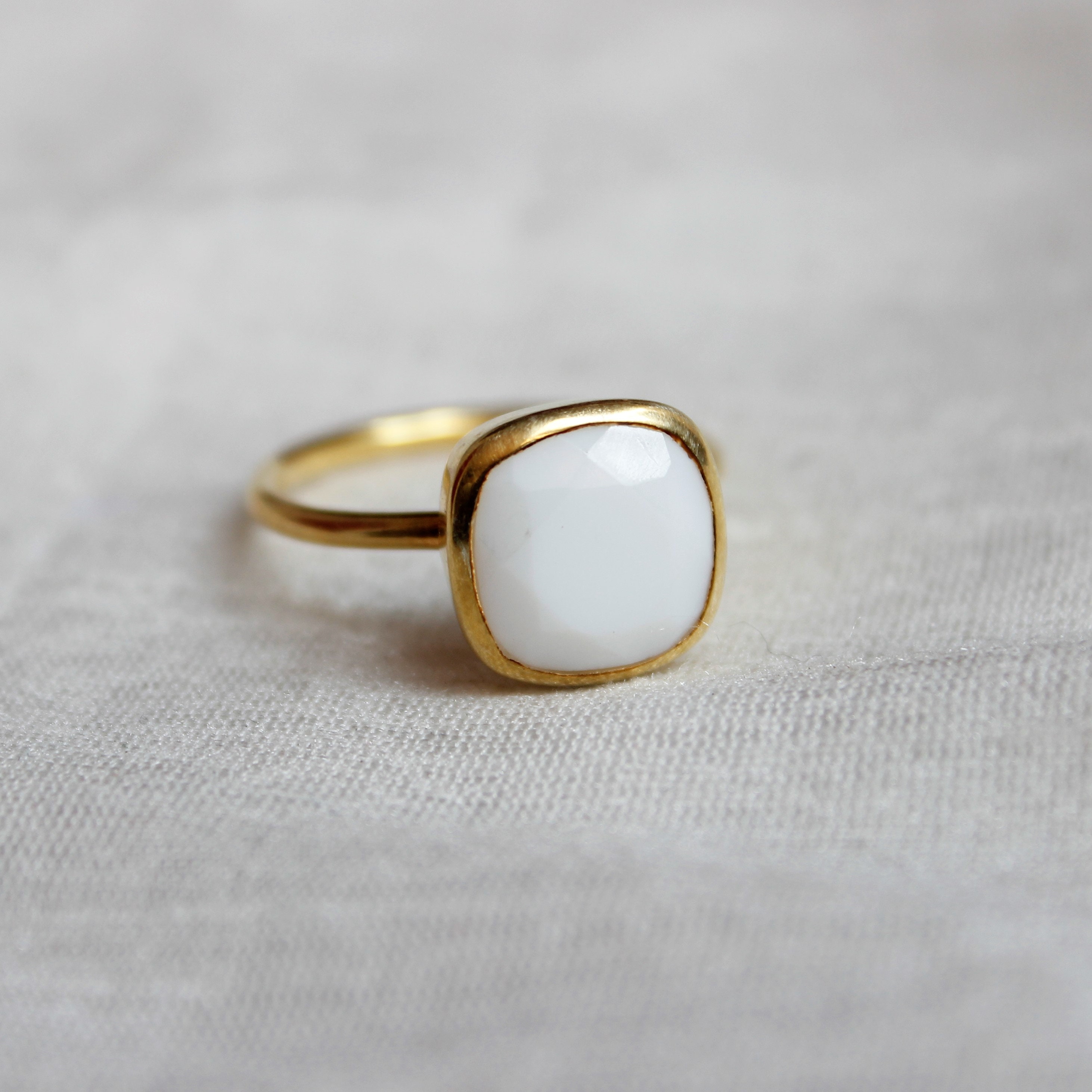 White Agate Ring, 925 Sterling Silver Ring, Gold Plated Ring, Square ...