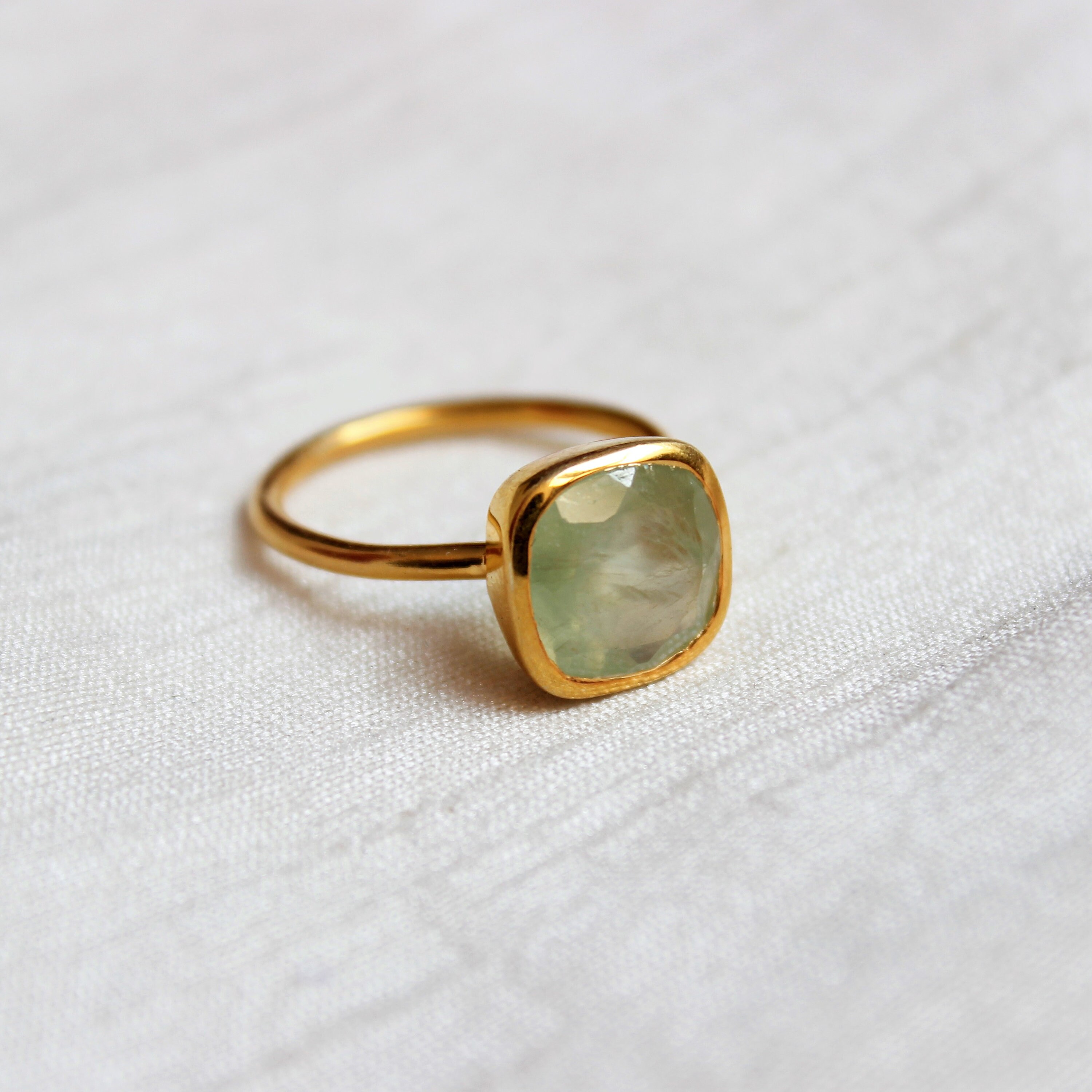 Prehnite Ring Sterling Silver Ring Gold Plated Ring Green - Etsy
