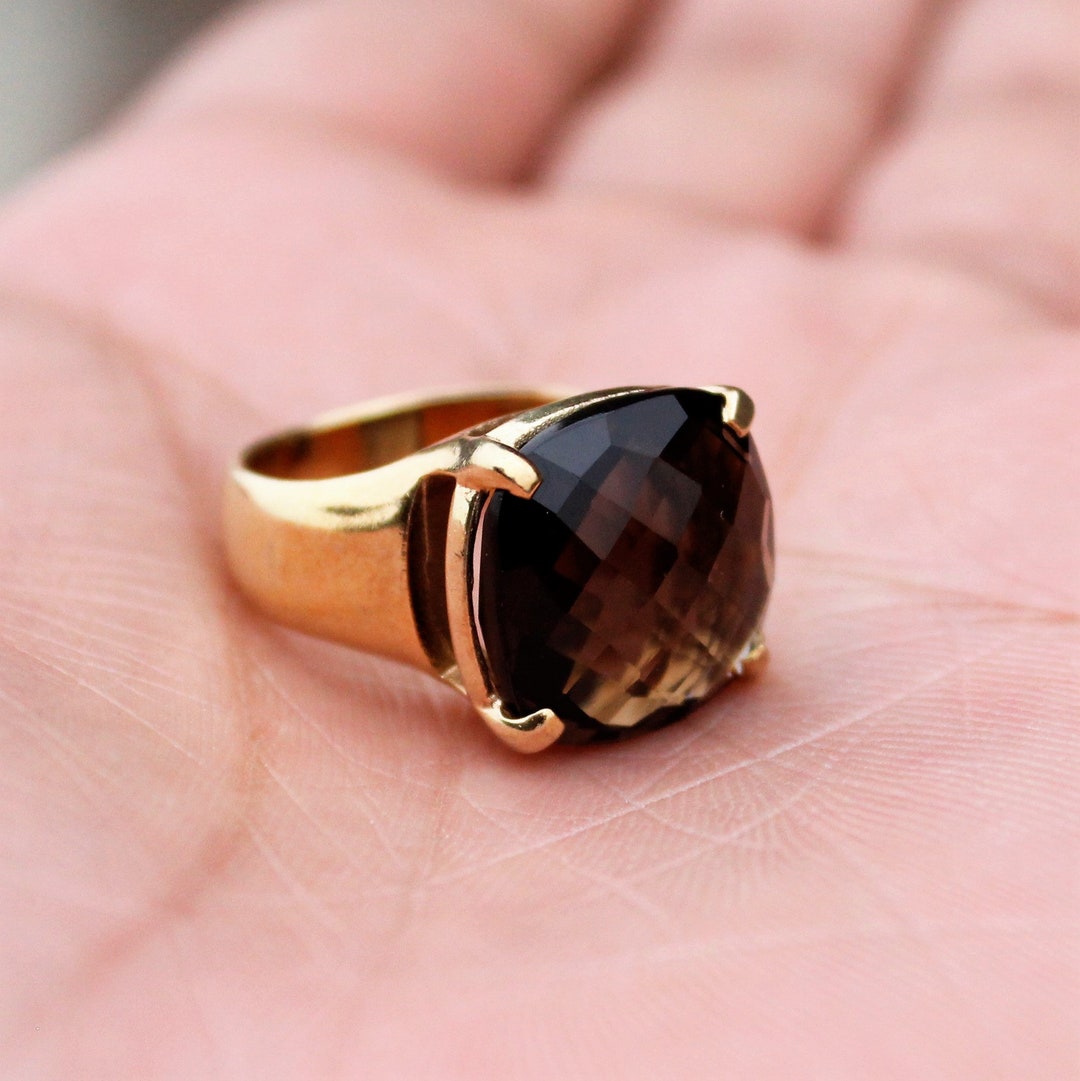 Smoky Quartz Ring, Sterling Silver Ring, Gold Plated, Promise Ring ...