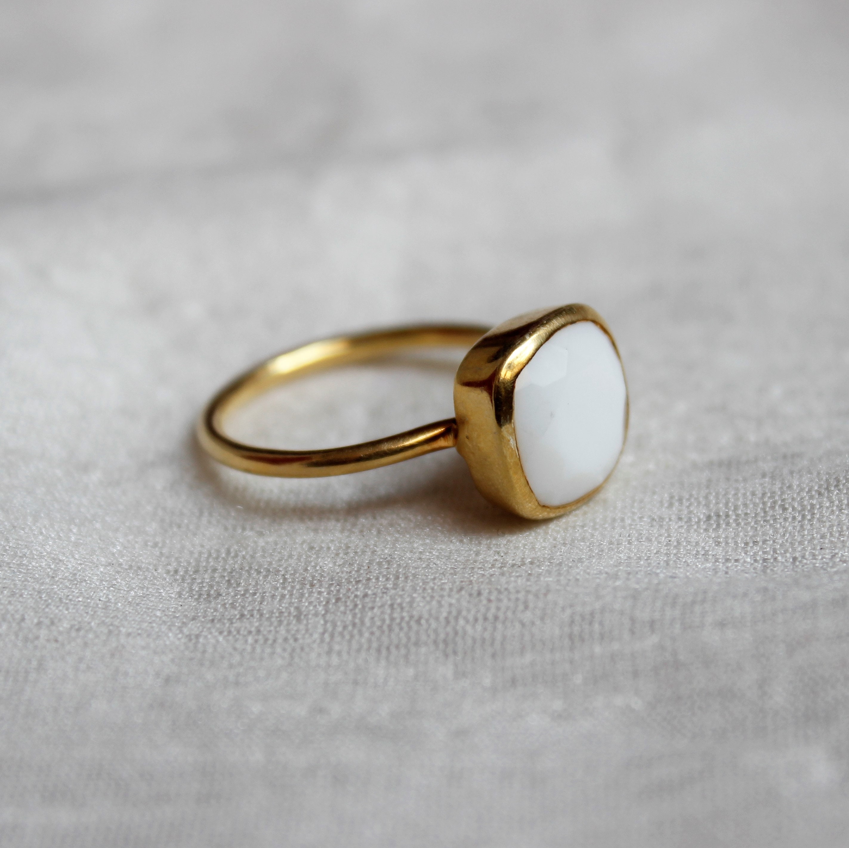 White Agate Ring, 925 Sterling Silver Ring, Gold Plated Ring, Square ...