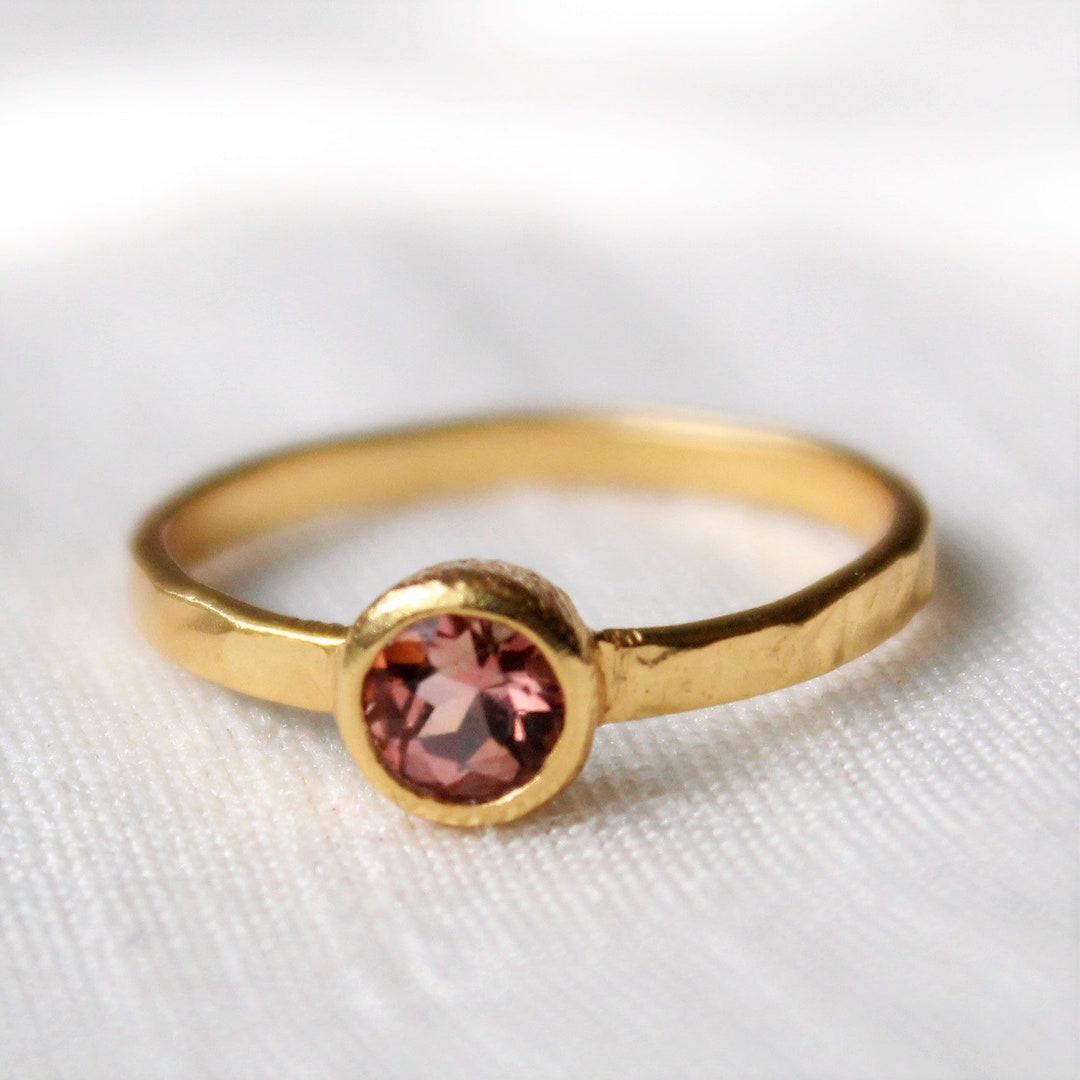 Pink Tourmaline Ring, Stacking Ring,sterling Silver Ring,gold Plated ...