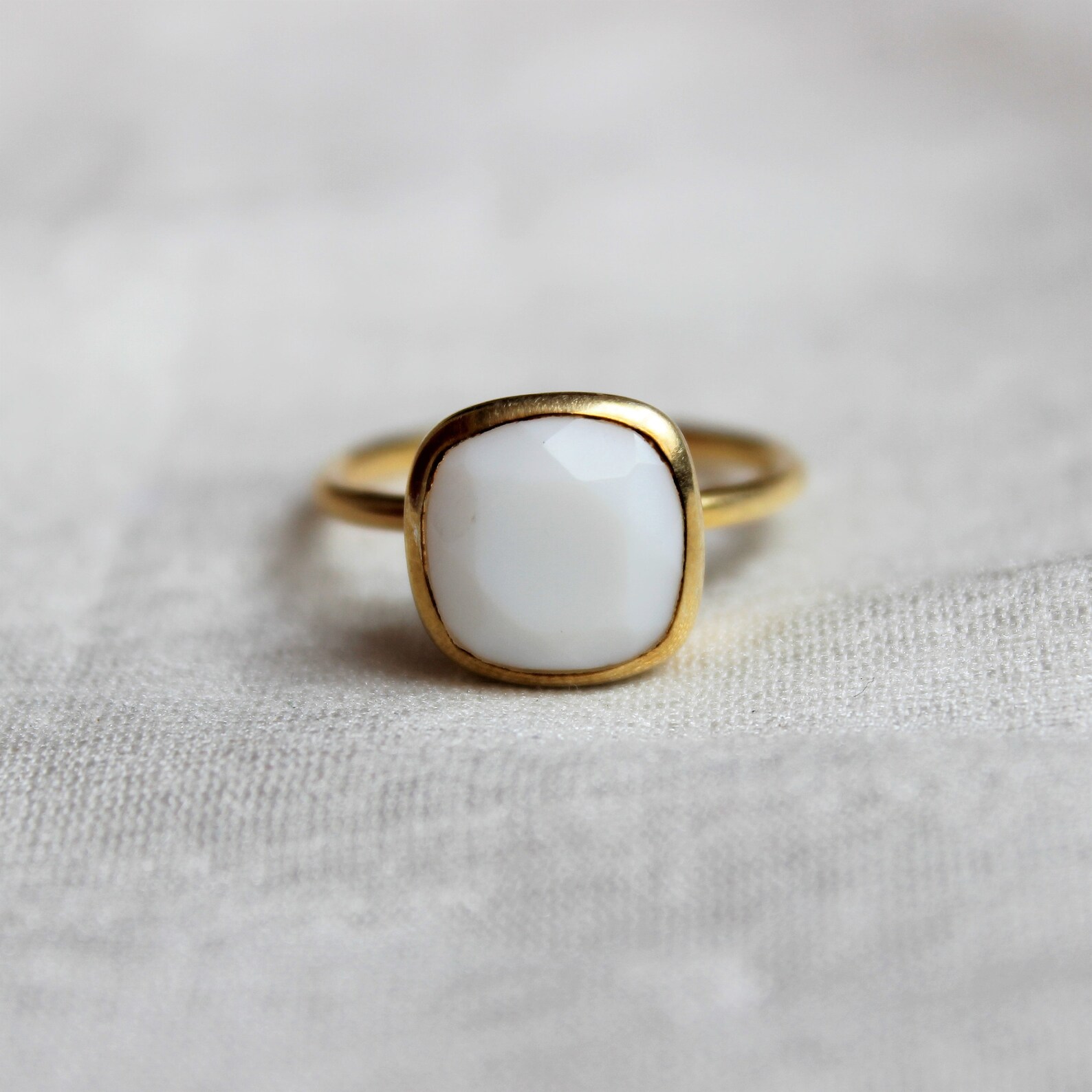 White Agate Ring, 925 Sterling Silver Ring, Gold Plated Ring, Square ...
