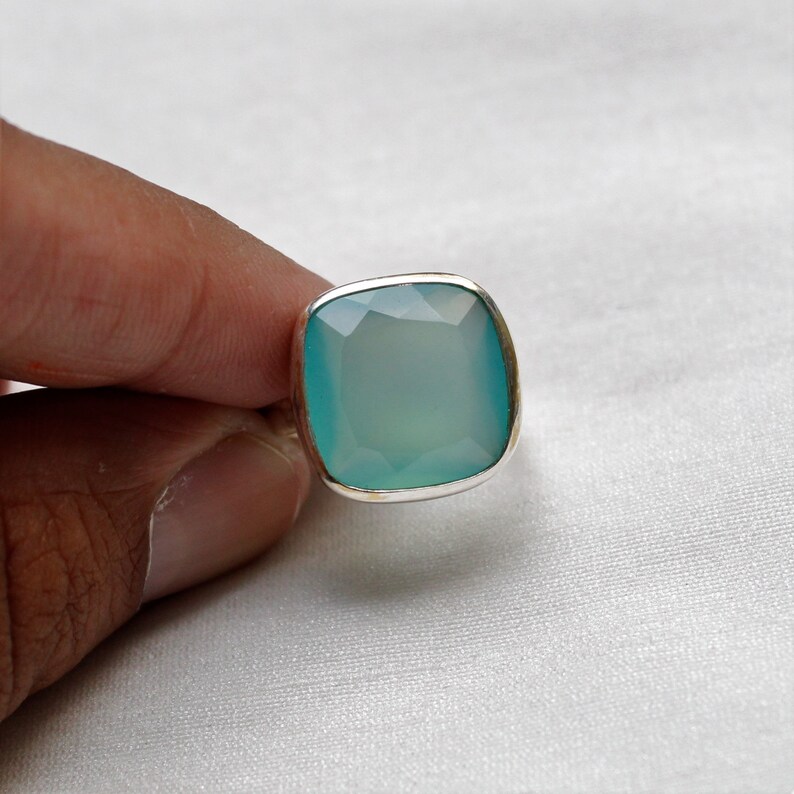 Aqua Chalcedony Ring 925 Sterling Silver Ring Square Aqua - Etsy