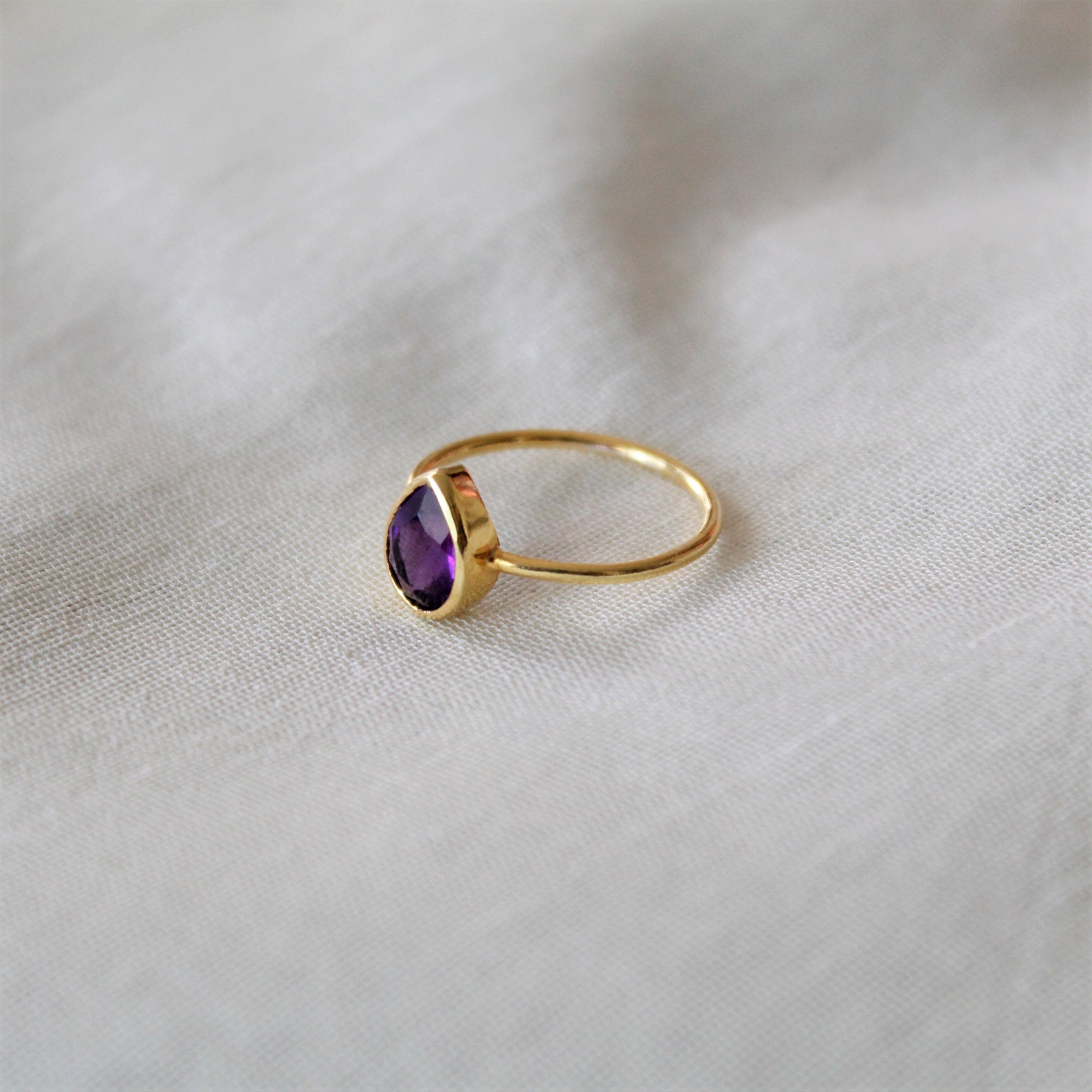 Purple Amethyst Ring Sterling Silver Ring Gold Plated Ring - Etsy