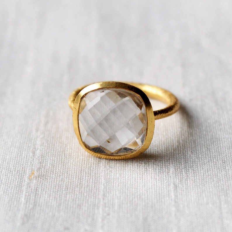 Rock Crystal Ring Sterling Silver Ring Gold Plated Ring | Etsy