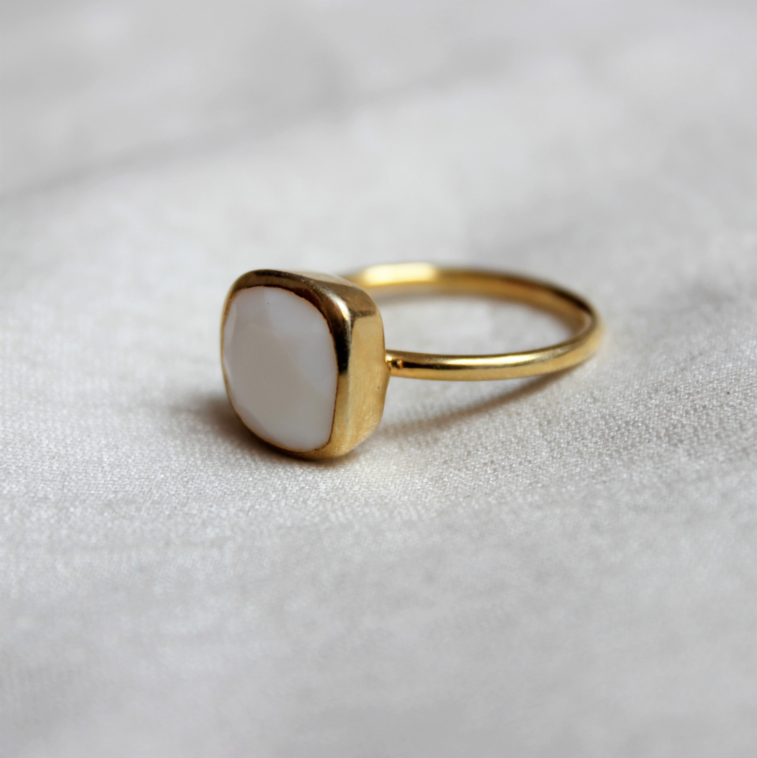 White Agate Ring, 925 Sterling Silver Ring, Gold Plated Ring, Square ...