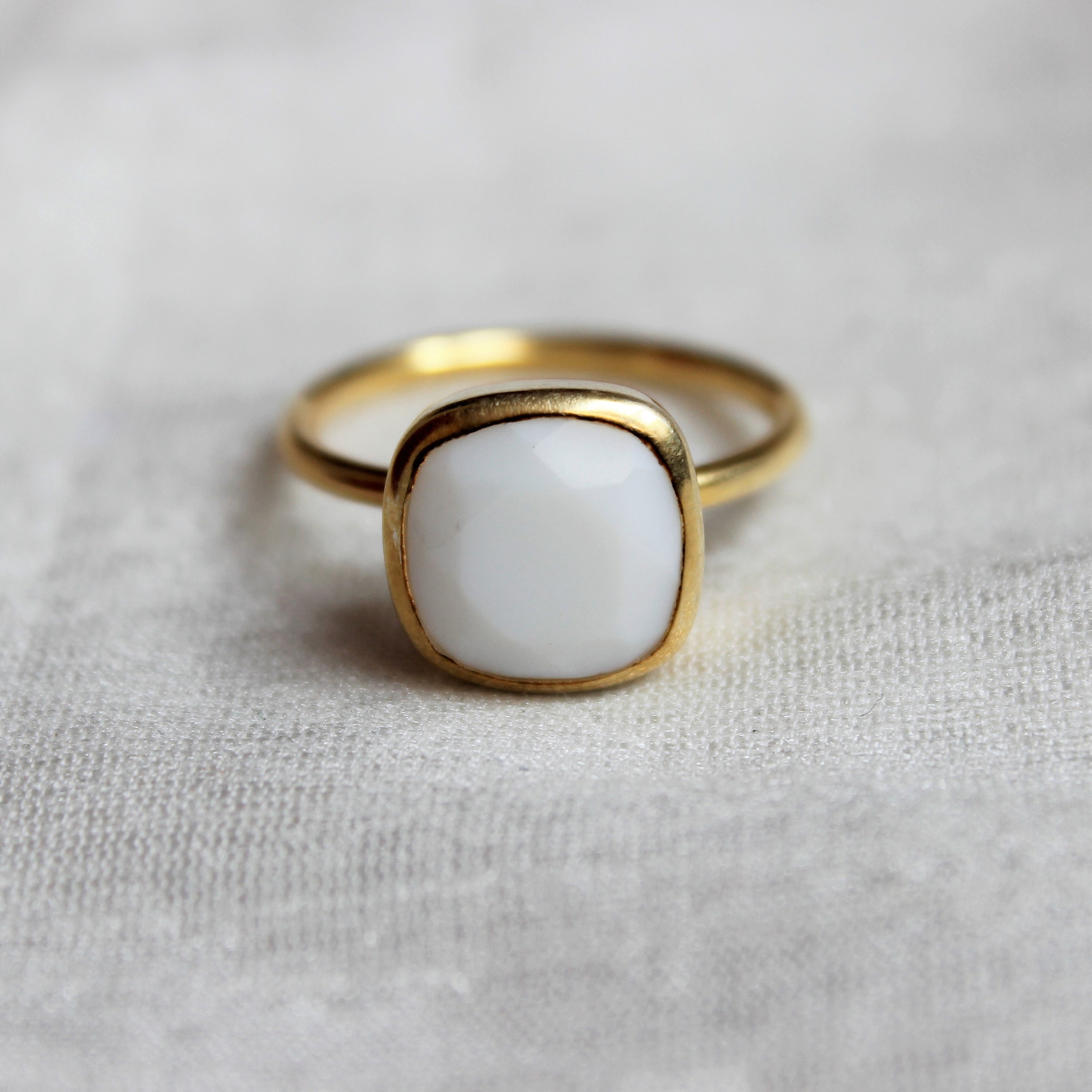 White Agate Ring, 925 Sterling Silver Ring, Gold Plated Ring, Square ...