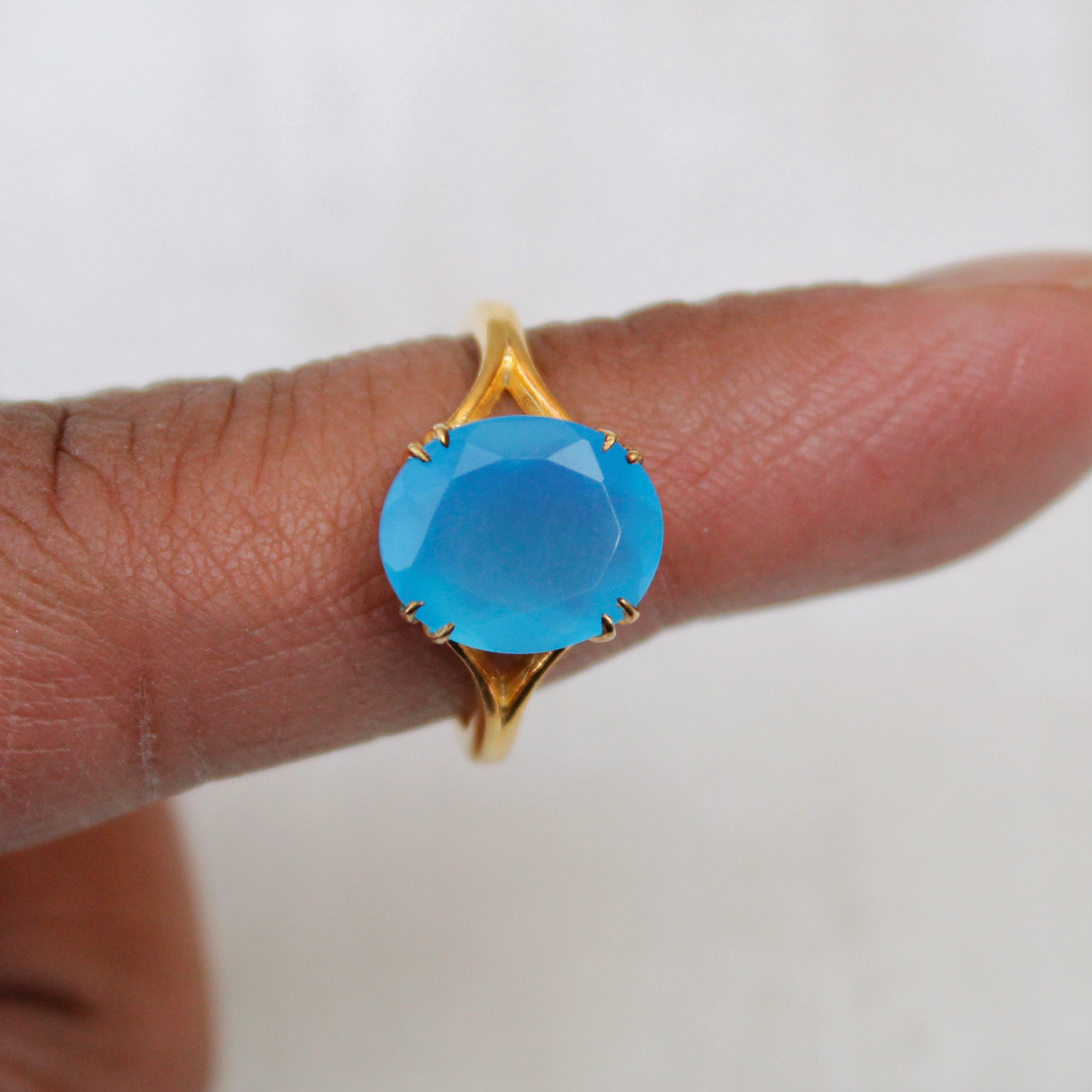 Anillo de calcedonia azul Anillo de plata de ley 925 Anillo - Etsy España