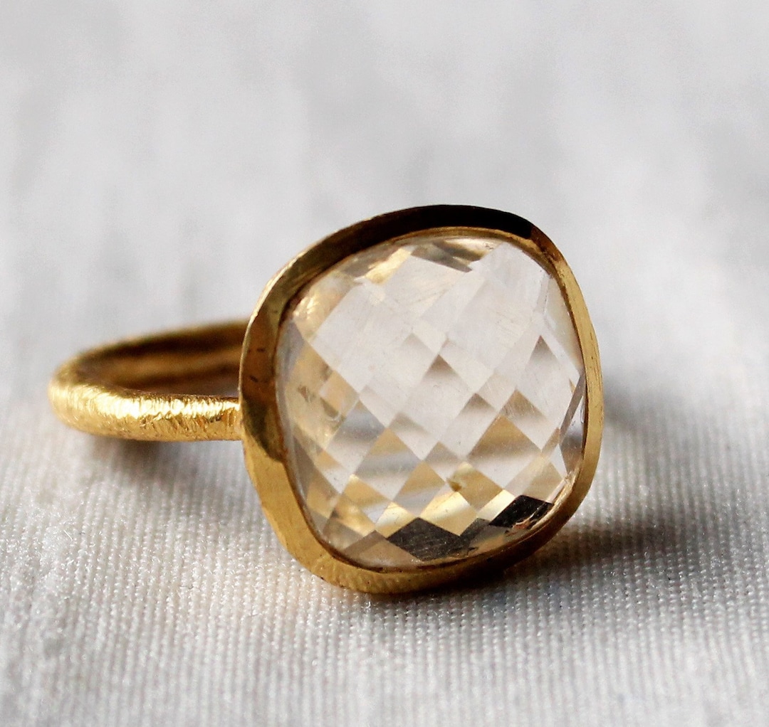 Rock Crystal Ring, Sterling Silver Ring, Gold Plated Ring, White ...