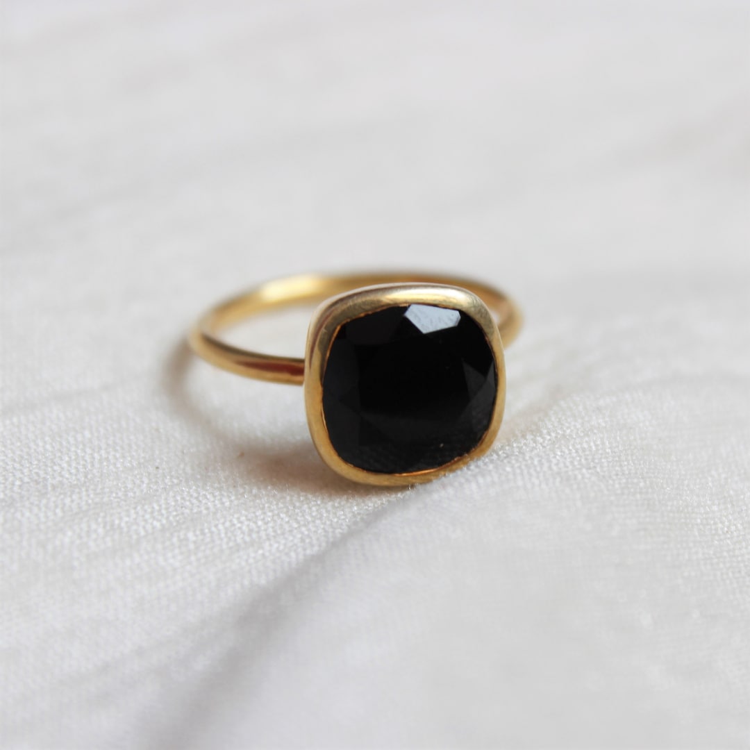 Black Onyx Ring, Sterling Silver Ring, Gold Plated Ring, Square Black ...