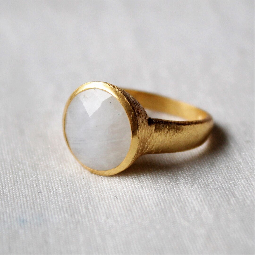 White Agate Ring, 925 Sterling Silver Ring, Gold Plated Ring, Round ...