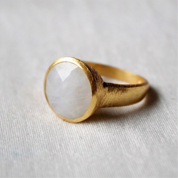 White Agate Ring 925 Sterling Silver Ring Gold Plated Ring | Etsy