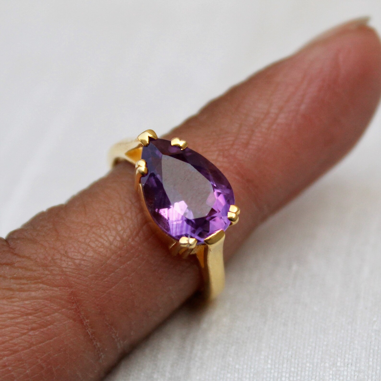 Natural Amethyst Ring, Sterling Silver Ring, Gold Plated Ring, Pear ...