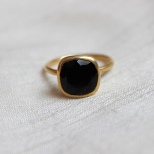 Black Onyx Ring, Sterling Silver Ring, Gold Plated Ring, Square Black ...