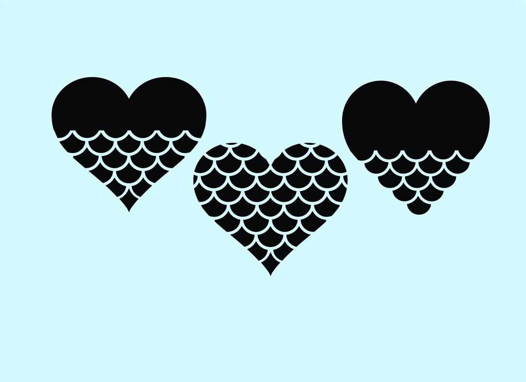 Mermaid Heart SVG, Mermaid Heart Bundle, 3 Scales Heart Design, Mermaid ...