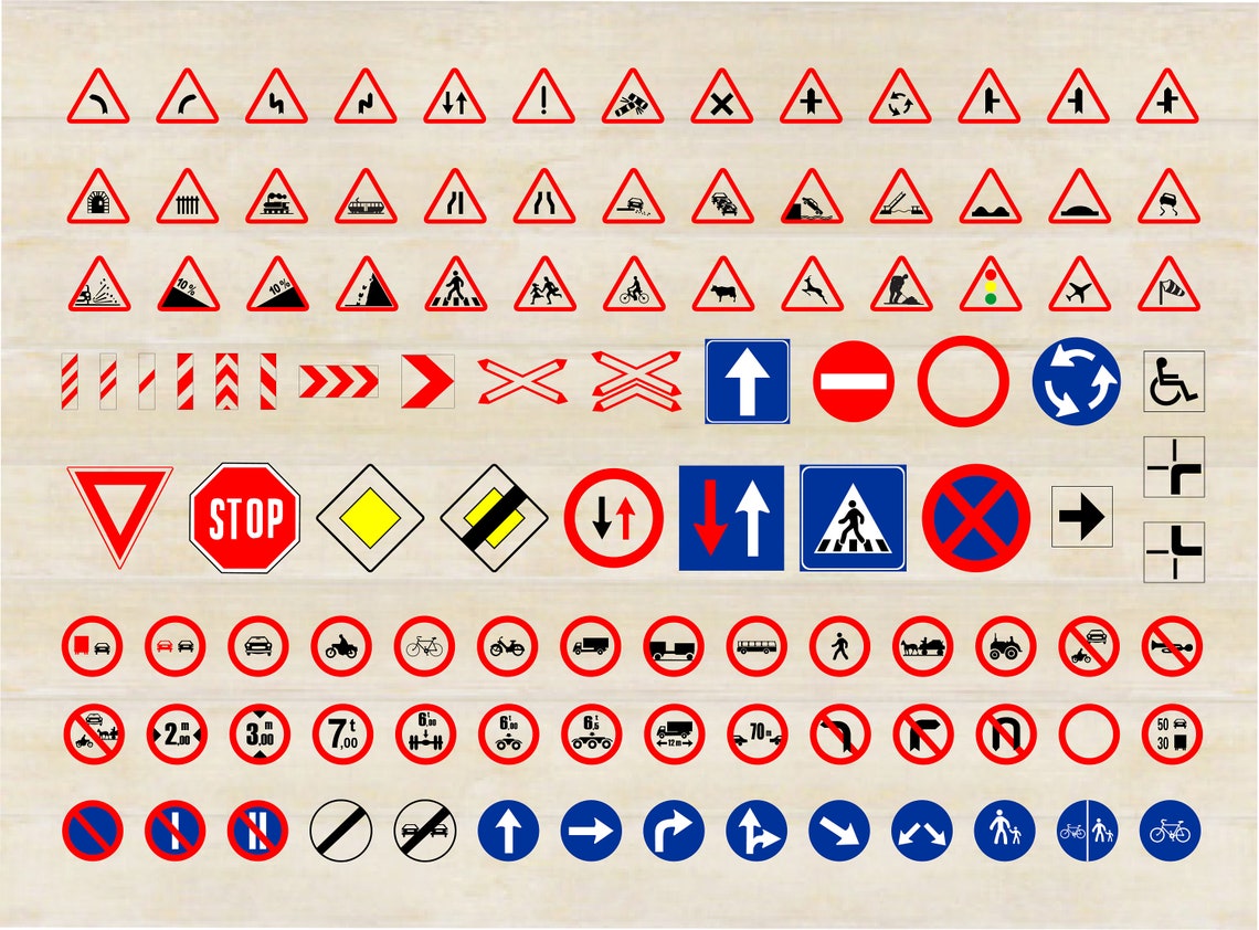 Traffic Signs SVG Bundle, 107 Road Signs Clipart, Highway, Street Signs ...
