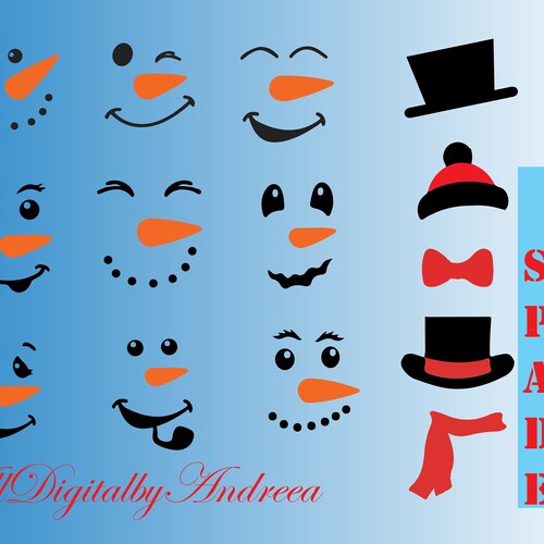 9 Snowman Faces And5 Accessories Snowman Clipar Bundle | Etsy
