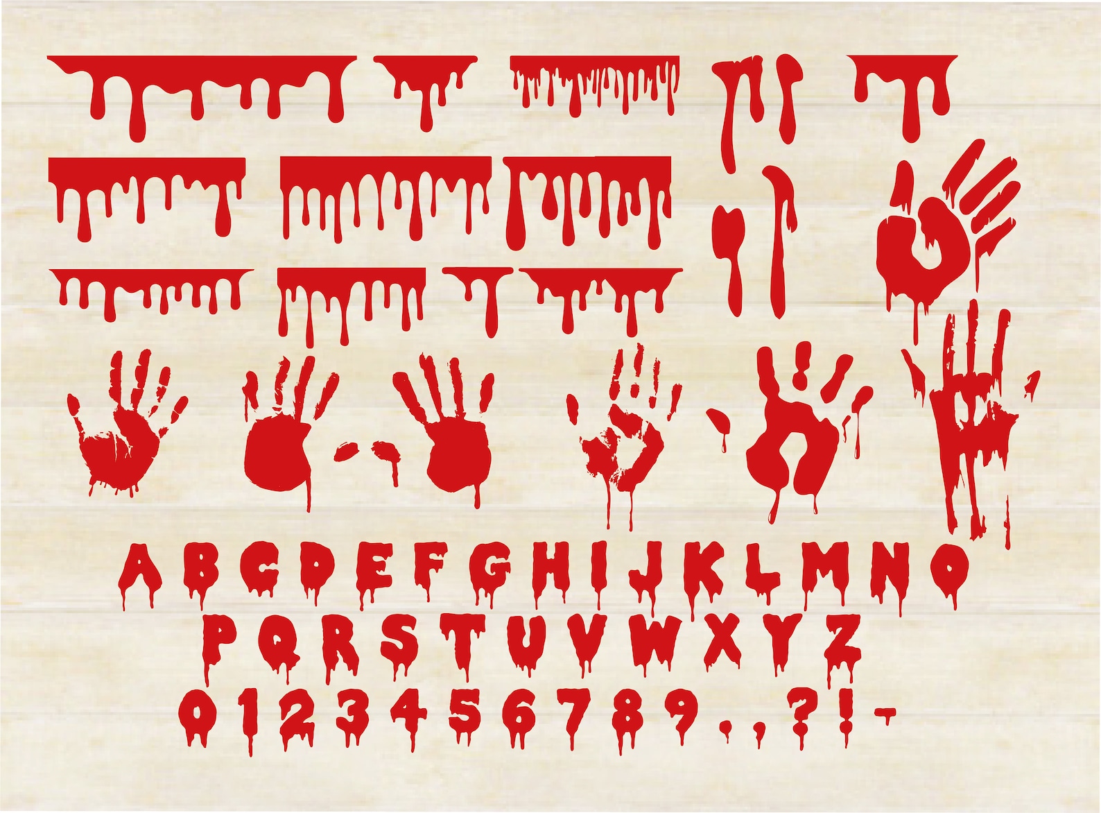 Blood Drip SVG Bundle | Bloody Handprints, Alphabet, Borders (cut Files ...