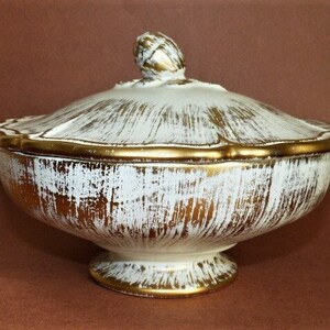 ROYAL HAEGER 22K Gold Tweed Lidded Pedestal Bowl 717 White Brushed Gold ...