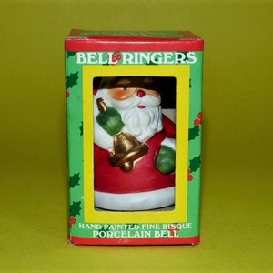 GIFTCO Santa Bell Ringer Hand Painted Fine Bisque Porcelain Bell 1985 ...