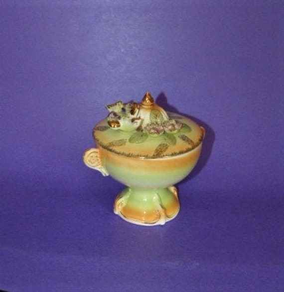 BETSON Lidded Candy Dish Compote Hand Painted Pedestal 2 - Etsy
