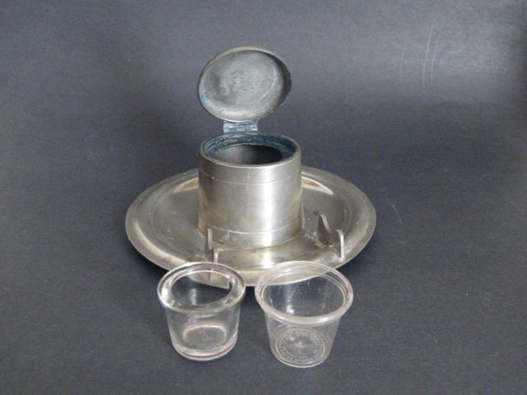 INSICO PEWTER Antique Lidded Inkwell With Pen Holder #319 2.5" X 6.5 ...