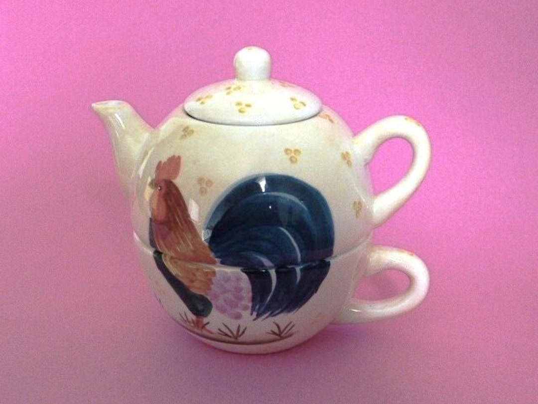 Stackable Rooster Lidded Teapot & Teacup 3 Pieces Marijke GHA Country ...