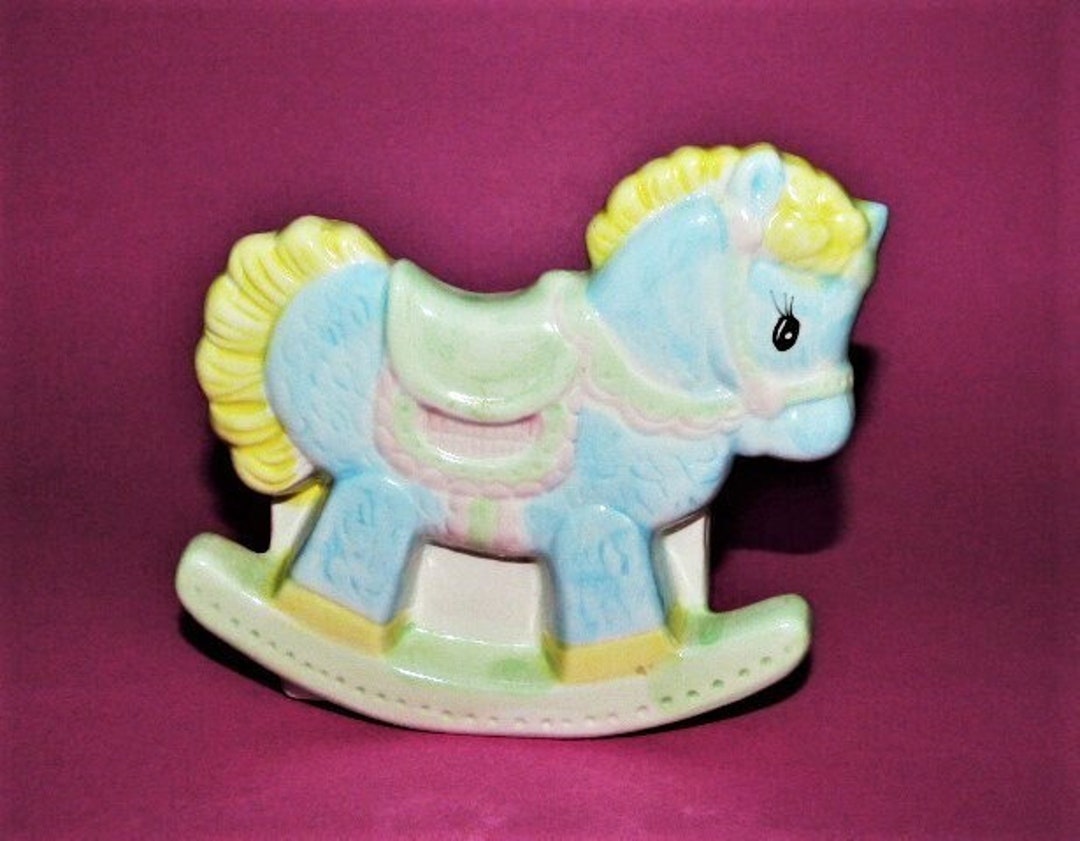 Vintage Rocking Horse Planter Glazed Ceramic Pastels Nursery Baby Décor ...
