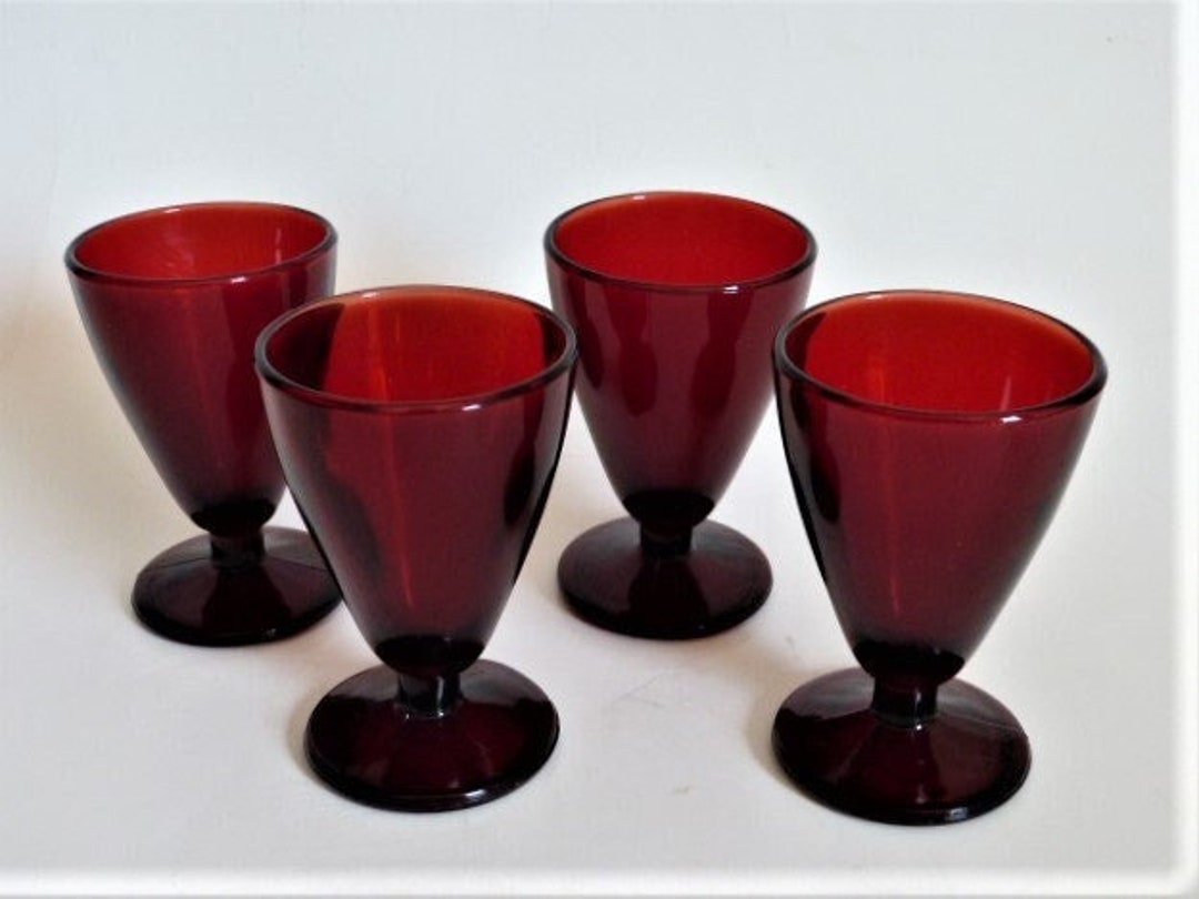 ANCHOR HOCKING Royal Ruby Red Cordial Glasses Set of 4 Footed 3.5 X 2. ...