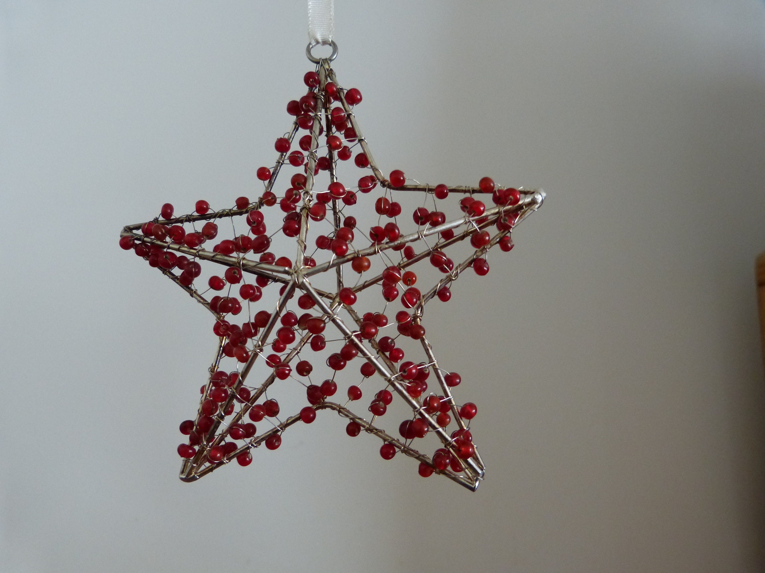 Christmas Ornament Star Red and Silver with Hanging Ribbon | Etsy