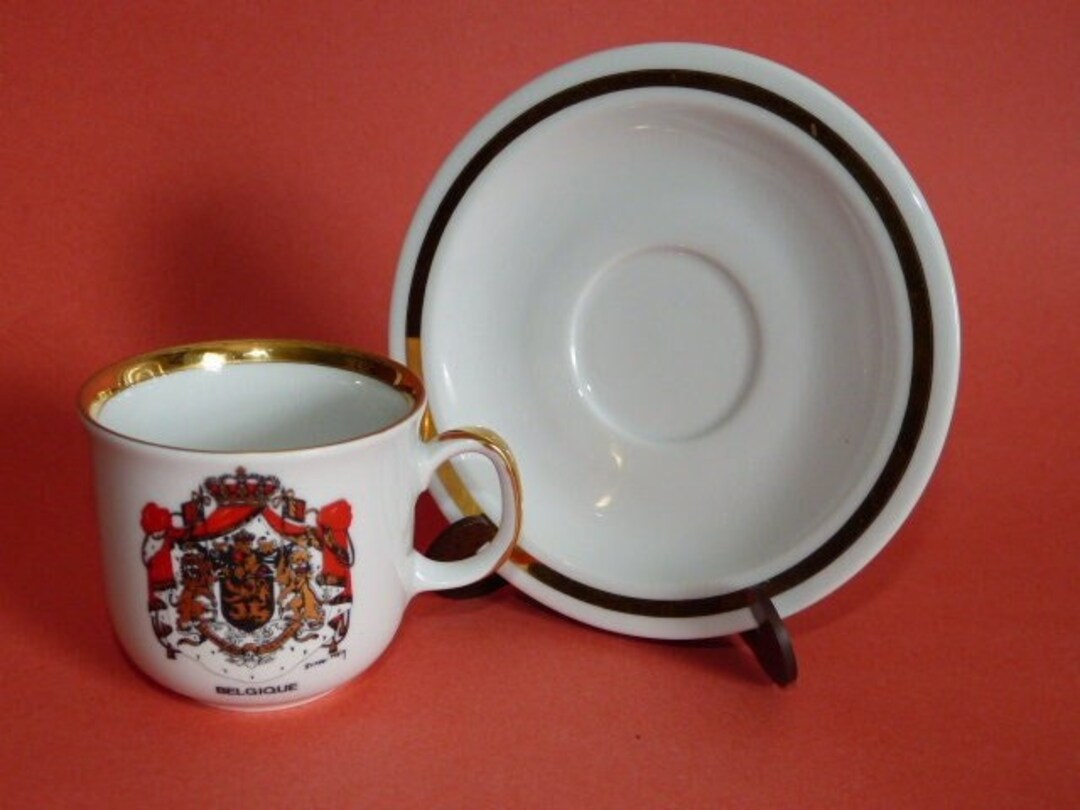 MITTERTEICH BAVARIA Tea Cup & Saucer Souvenir of Belgique Coat of Arms ...