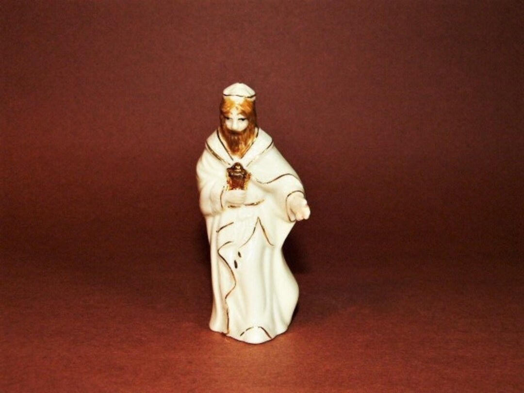 Standing Wise Man Nativity Manger Figurine Glossy Ceramic White Gold ...
