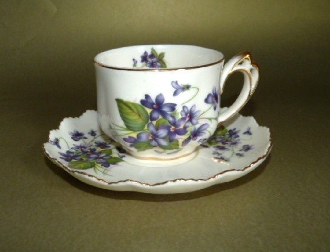 BURTON & BURTON Tea Coffee Cup and Saucer Purple Violets Gold Accents ...