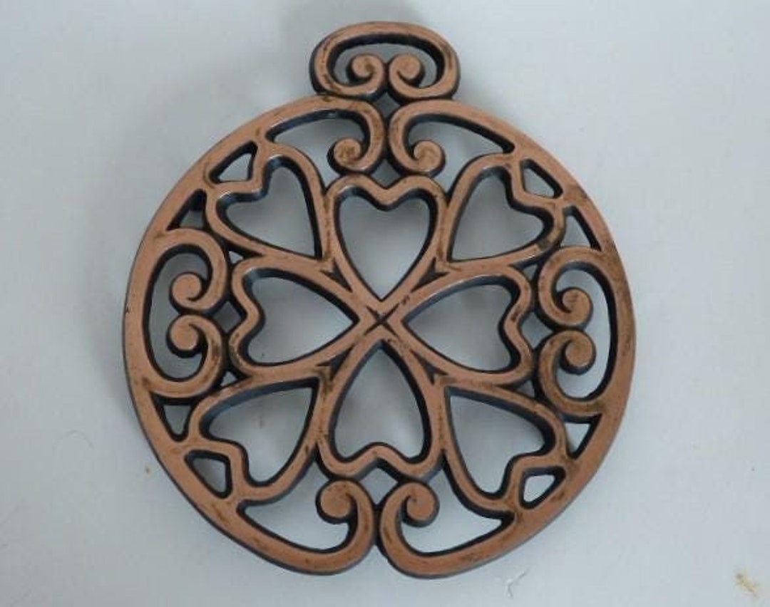 PAMPERED CHEF Trivet Hot Plate Round-up From the Heart Round Copper 8 ...