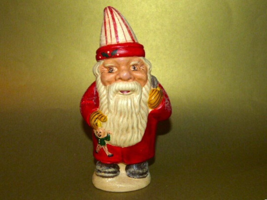 RICH CONNOLLY Folk Art Santa With Clown Hat Puppet Gray Sack of Toys ...