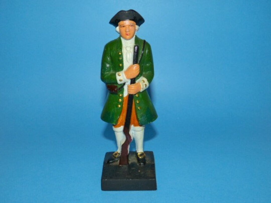 Colonial Minute Man Figurine Cast Iron Door Stop Collectible 7” X 2.5 ...