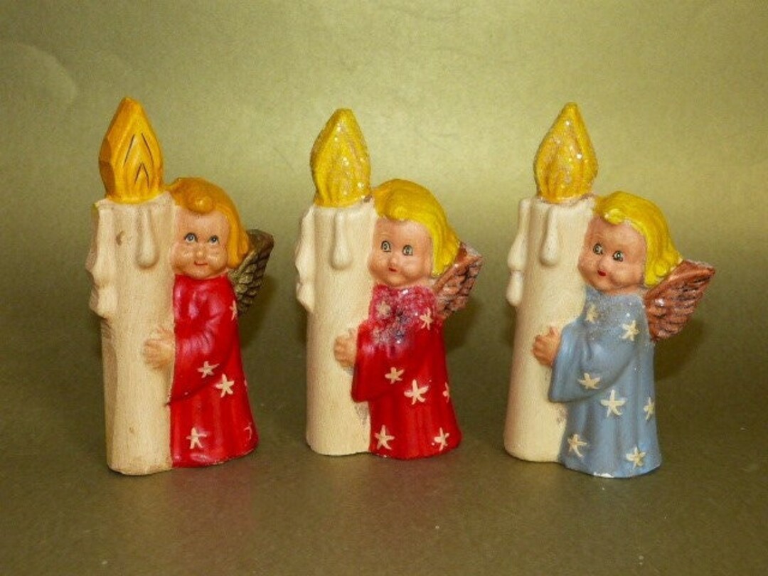 RICH CONNOLLY Folk Art Angels With Candles Chalk Ware Collectible ...